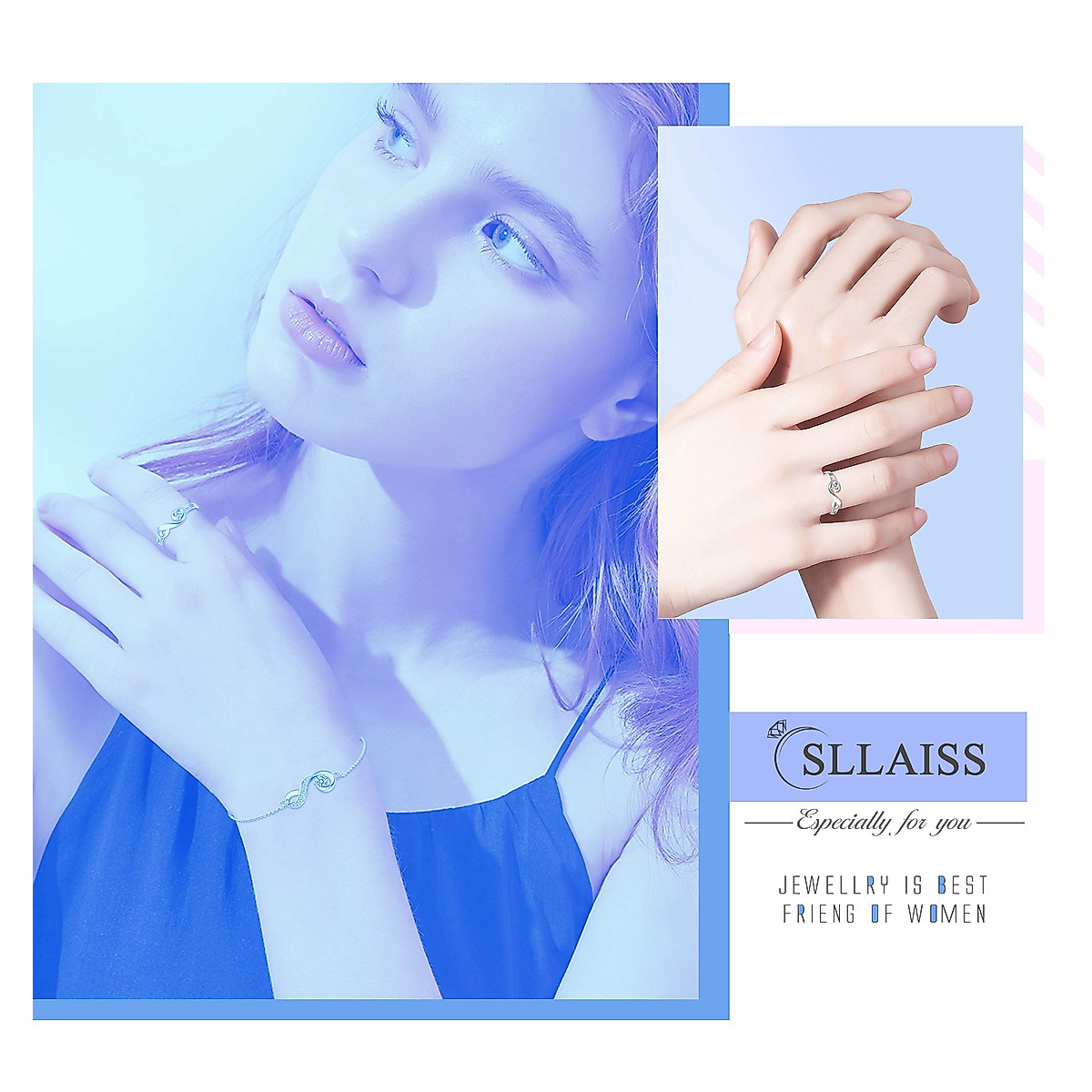 Sllaiss Cubic Zirconia Infinity Rings for Women CZ Promise Engagement Band Rings 925 Sterling Silver Wedding Ring Size 5-9 (7)