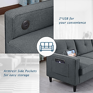 Sectional Sofa for Living Room 76inch Small Space Couches 3 Seater Sofa L shaped Chaise Loveseat Linen Fabric Comfy Couch Chairs with Reversible Ottoman Bench for Home, Apartment, Dorm, Office (Grey)