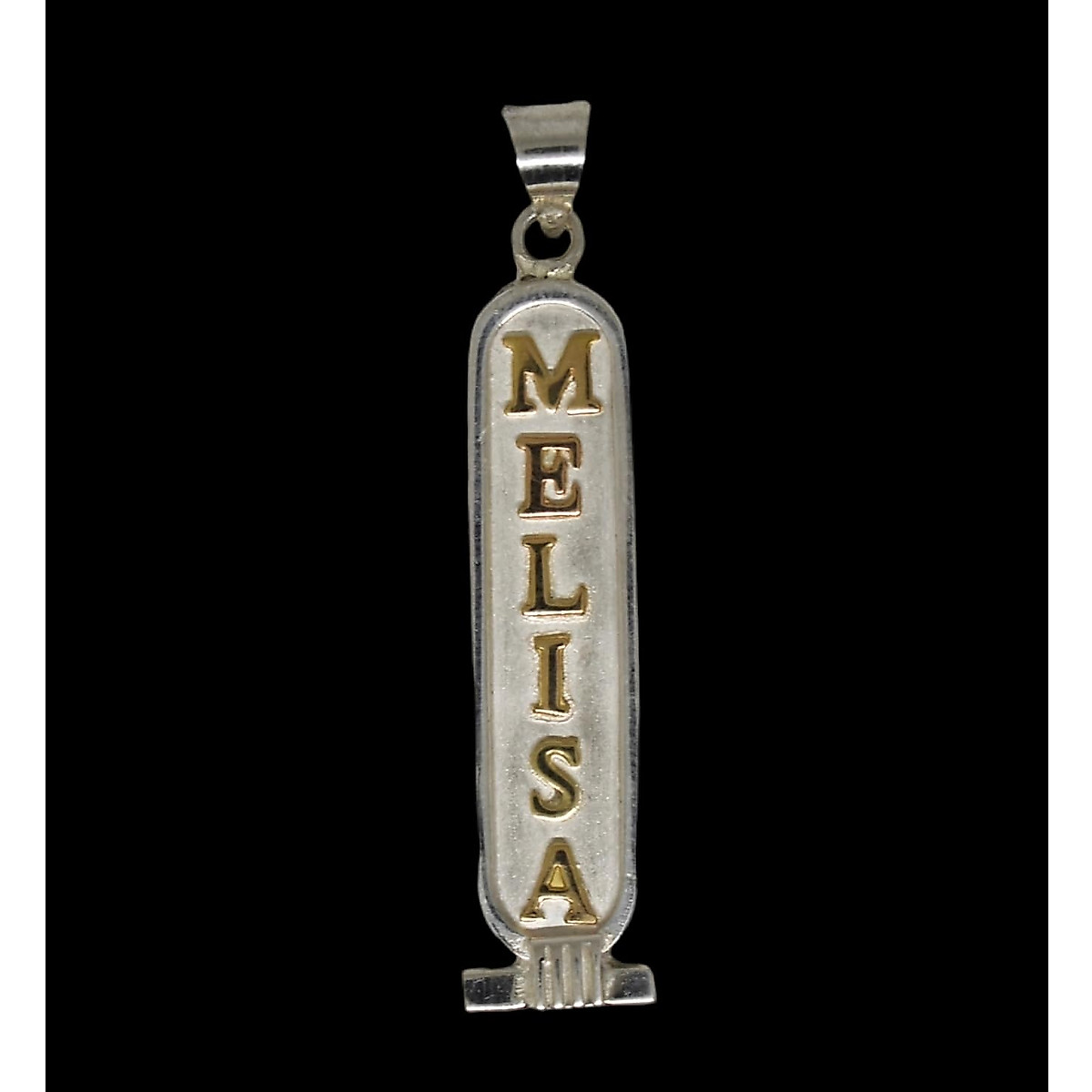 FAMA.store Customize Personalized pendant Egyptian Cartouche Necklace Sterling Silver and 18k gold symbols one Side Translate into Hieroglyphs Handmade in Egypt (1.75 inch (4-5 Letters))