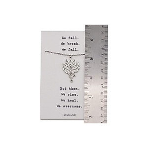 QUINNLYN & CO. Phoenix Om Lotus Flower Pendant Necklace, Handmade Gifts for Women with Inspirational Quote on Greeting Card, Stainless Steel