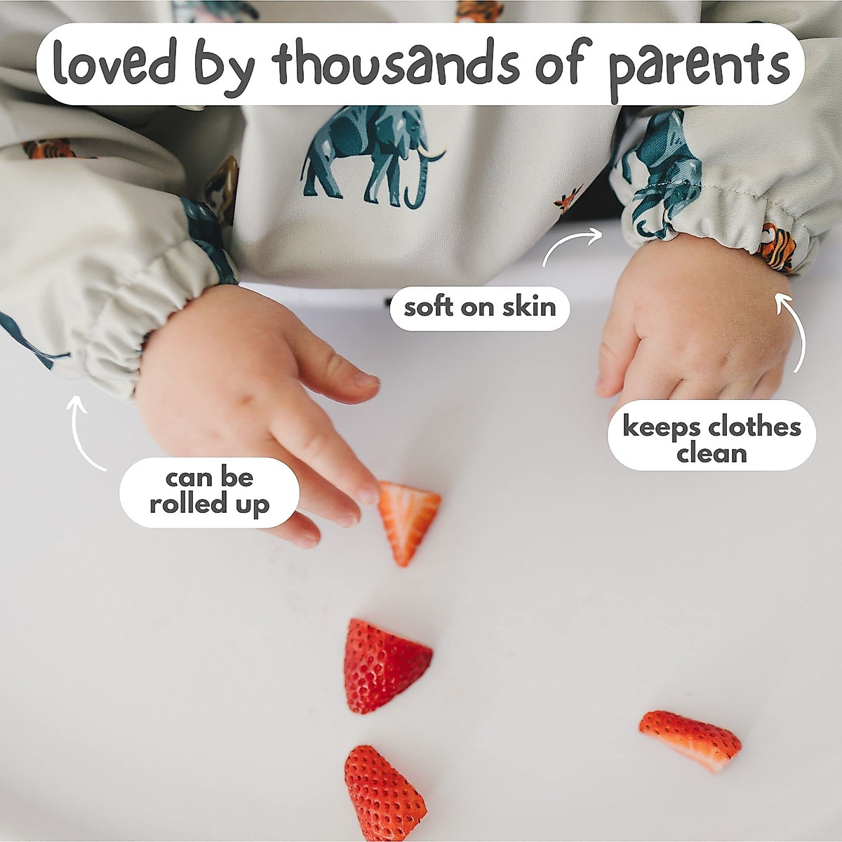 Bubba Bear Baby Bib with Sleeves, Long Sleeve Toddler Feeding Apron Bibs for Eating & Lead Weaning, Mess Proof Full Sleeved