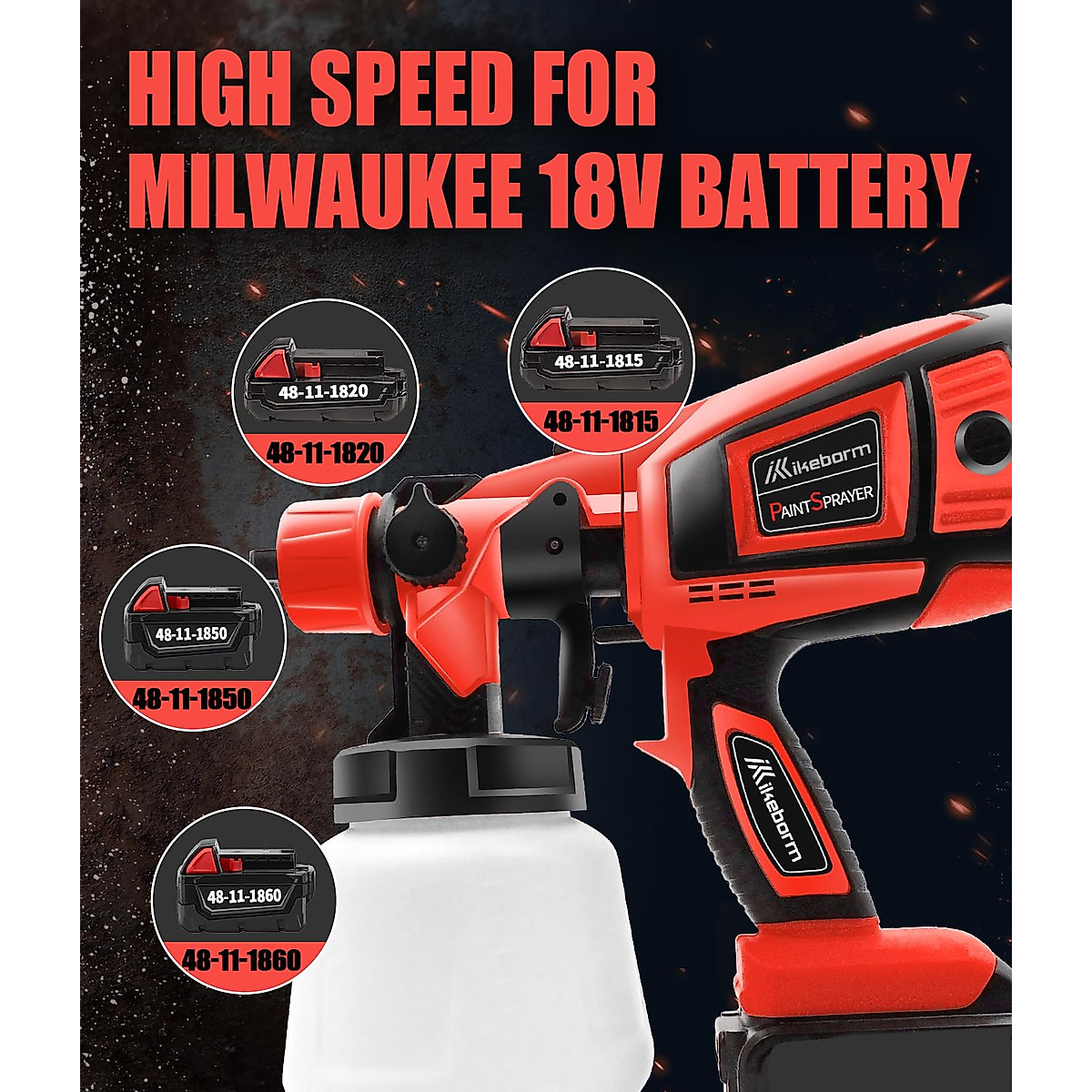 Cordless Paint Sprayer for Milwaukee 18V Battery 48-11-1850, HVLP Spray Paint Gun with 5 Nozzles and 1400ml Container for House Painting Interior and Exterior/Wood/Walls/Fence(Not Included Battery)