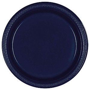 True Navy Blue Round Disposable Plastic Plates - 7" (Pack Of 50) - Sturdy Dinnerware For Parties, Events & Everyday Use
