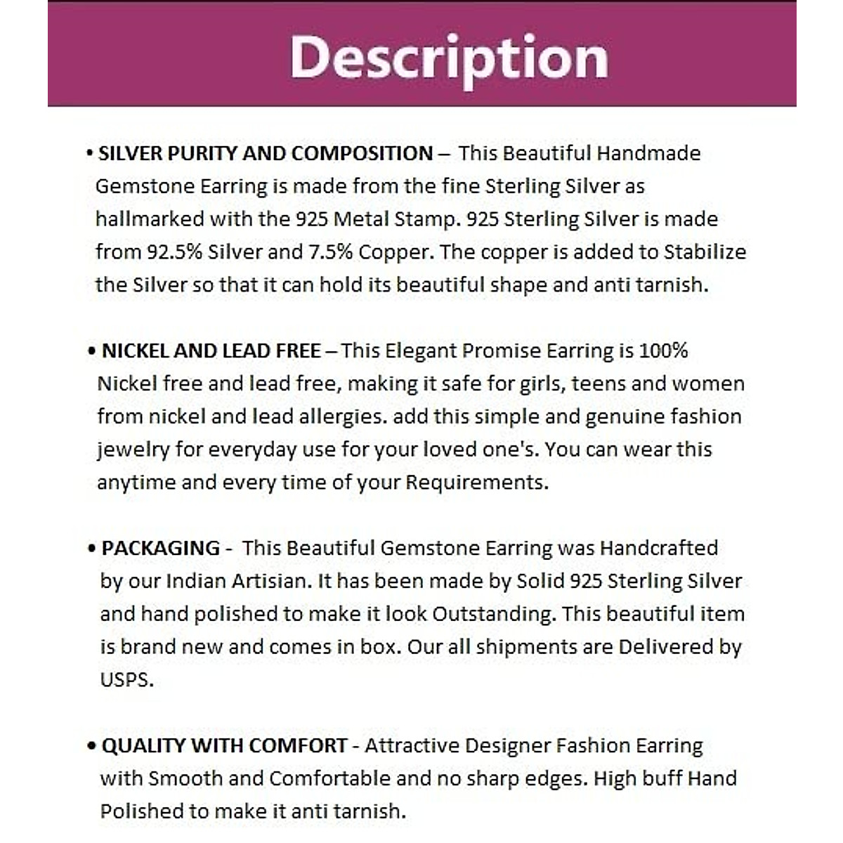 AUDRIELLE Black Onyx Marquise Shape Gemstone Handmade 925 Solid Sterling Silver Jewelry Earring 08