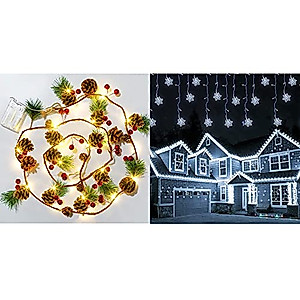 Dazzle Bright 360 LED Icicle String Lights + 6.5 FT 20 LED Pine Cone Christmas String Lights