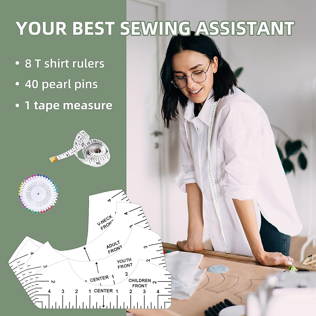 MFJUNS 10 PCS T-Shirt Ruler Guide - Tshirt Measurement Tools for Children Youth Adult, V-Neck/Round PVC Rule Rulers Designs Heat Press Accessories for Vinyl Alignment, Heat Press