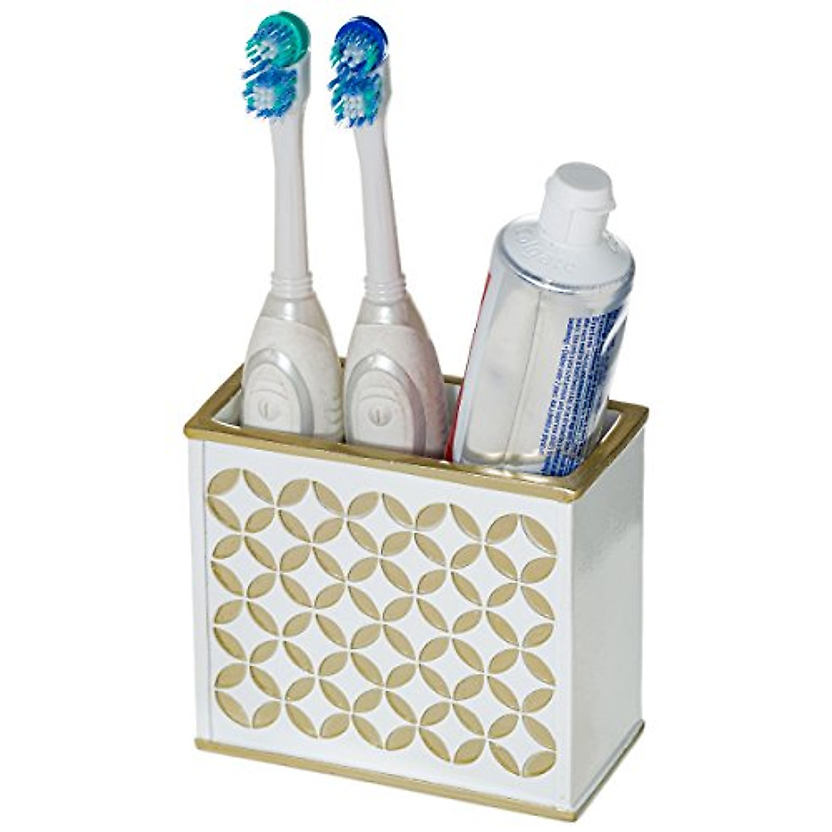 Creative Scents White Bathroom Accessories Set - Decorative 4 Piece Bathroom Accessory Set Includes: Soap Dispenser, Toothbrush Holder, Soap Dish and Tumbler, Gift Packaged (Diamond Lattice)