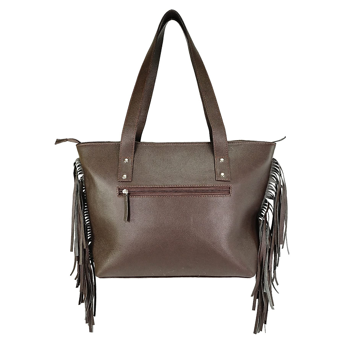 bonanza leathers cowhide leather large shoulder women's handbag with fringes and zipper closure H505C (Chocolate)