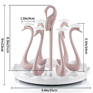 MOLIGOU Cup Drying Rack, Mug Dryer Rack with Drip Tray, Rotating Bottle Drying Stand Holder for Kitchen Counter, 6 Holders (Pink Swan)