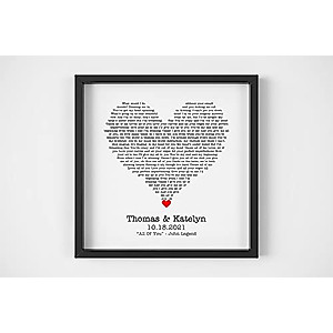 Any Song Framed Song Lyrics Special Song Anniversary Song First Dance Wedding Gift Valentine Gift