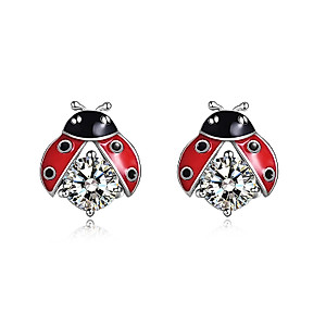 POPLYKE Ladybug Earrings for Women Sterling Silver Cute Ladybug Stud Earrings Jewelry Gifts