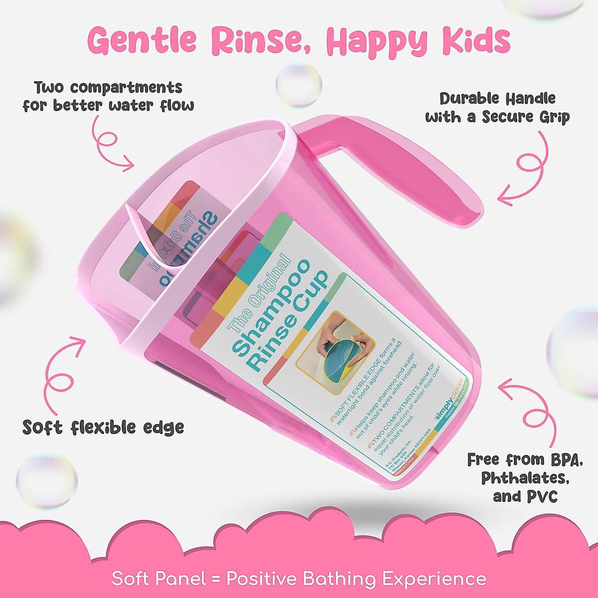 S.C. Products, Inc. Tear-Free Bathing Experience with Rinse Cup - Soft Flexible Edge, Comfortable Handling & 40 Oz Capacity