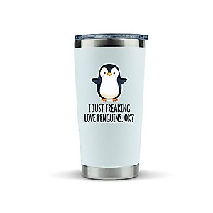 KLUBI Penguin Gifts Coffee Tumbler - Large 20oz Stainless Steel Tumbler - Gift Idea for Penguin Lovers, Women, Men