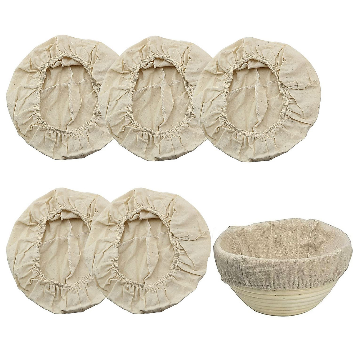 XGNG 6PCS Rattan Baking Dough Basket Cover Natural Rattan Banneton Proofing Cloth Round Bread Proofing Basket Cloth Liner