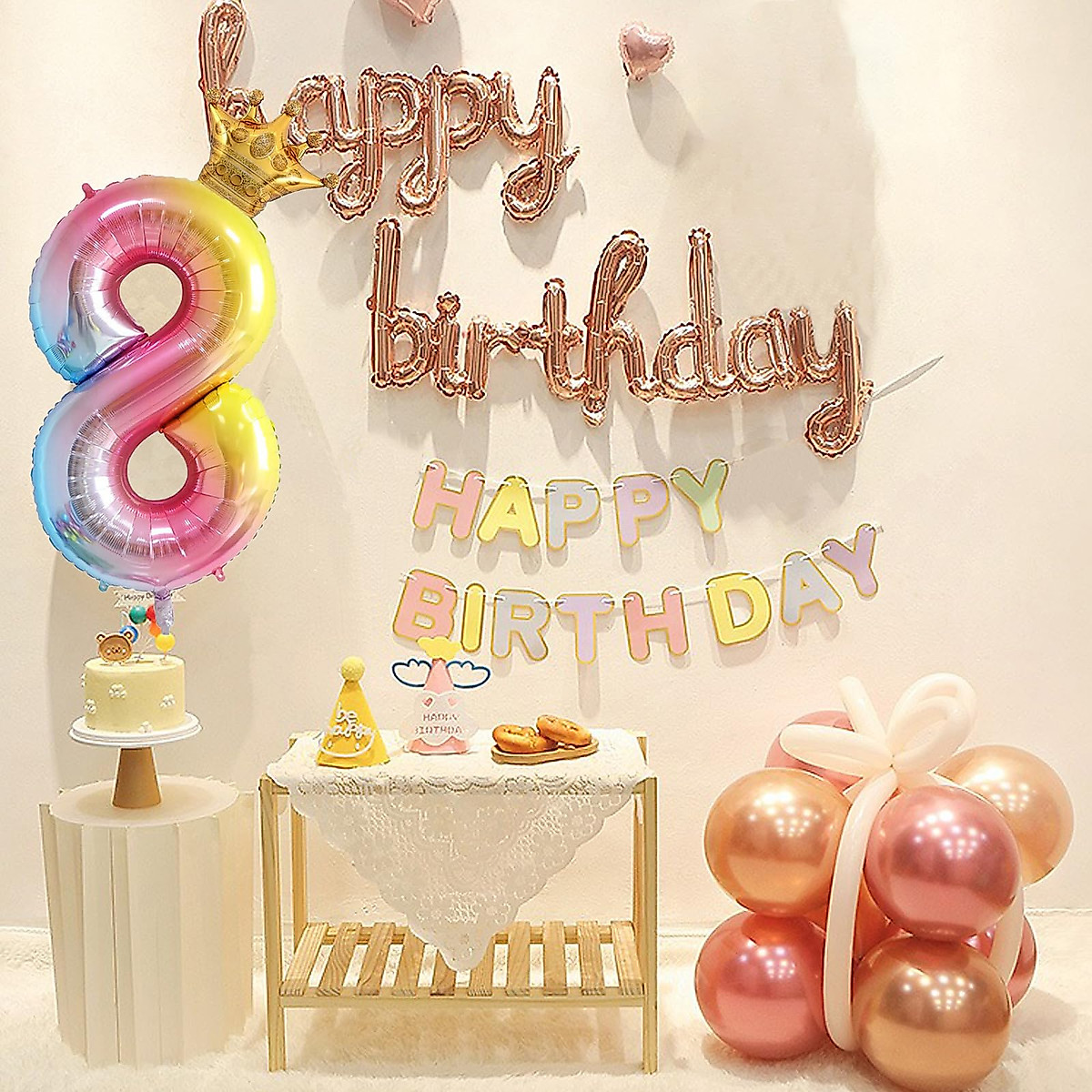 40 Inch Rainbow Gradient Number 2 & Mini Crown Balloon for Birthday Party Decorations, 2nd Birthday Party Decorations, Baby Shower Anniversary Balloons Decorations Supplies