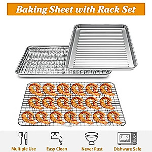 Stainless Steel Baking Sheet with Rack Set [2 Pans + 2 Racks], Cookie Sheet with Cooling Rack, Size 16 x 12 x 1 Inch, Non Toxic & Heavy Duty & Easy Clean (16 x 12 x 1 inch)