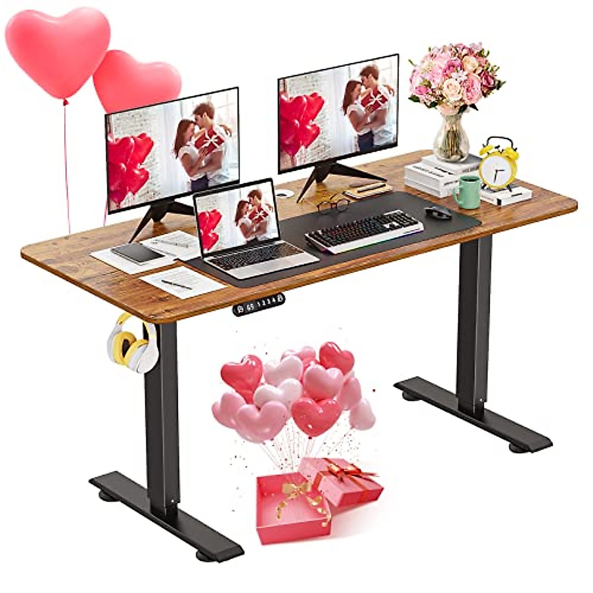 farexon 55 x 24 Inch Electric Standing Desk Adjustable Height, Sit-Stand Desk with Oversized Mouse Pad， Double Crossbeam Structure, Four Preset Heights, 27''-45'' Lifting Range Stand up Desk