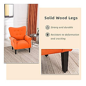 YOLENY Modern Accent Chair,High Back Armchair,Upholstered Fabric Button Single Sofa with Wooden Legs for Living Room,Bedroom,Club,Orange