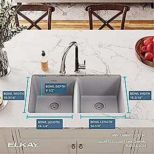 Elkay Quartz Classic ELGU3322GS0 Greystone Equal Double Bowl Undermount Sink
