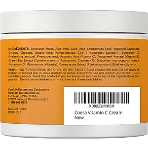 Coera Vitamin C Cream | 4oz | Brightening + Firming Formula | Free of Parabens, SLS & Fragrances | Dark Spot Masker for Face, Skin & Eyes | Packaging May Vary