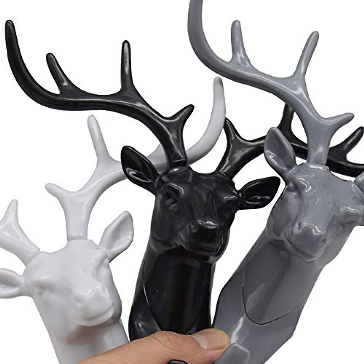 Maydahui 3PCS Deer Head Wall Hook Antler Hanger Animal Shaped Key Coat Hat Hooks Plastic Home Decoration Black White Grey Heavy Duty for Living Room Bedroom Bathroom