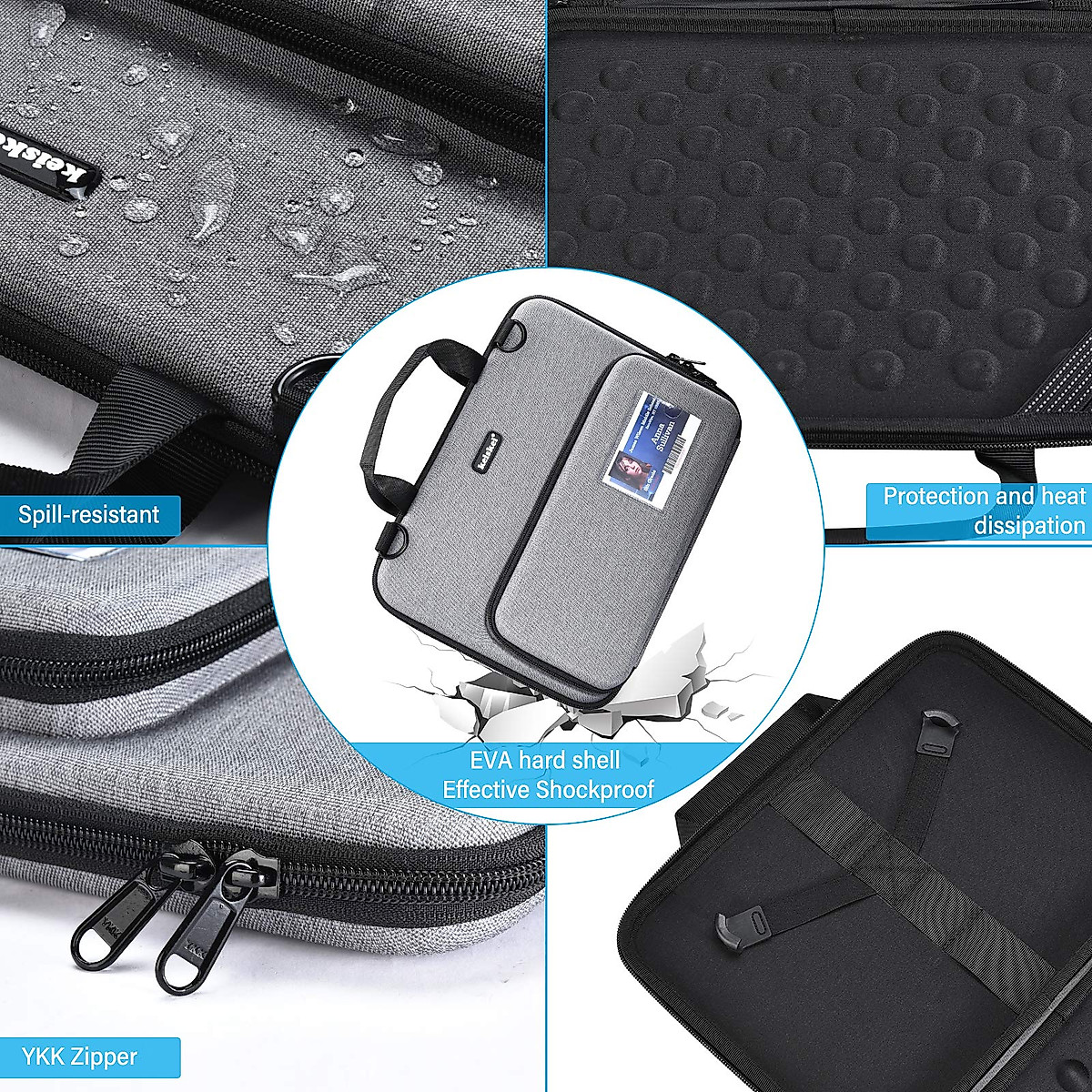 KEISKEI 14 Inch Laptop Case, Chromebook Cover with Pouch and Shoulder MacBook Air 15 - Gray