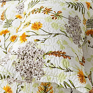 HoneiLife Queen Quilt Bedding Set - 3 Pieces Microfiber Quilt sets Lightweight Bedspreads Reversible Coverlets Retro Bed Cover Floral Bedding Set All Season Quilts-Yellow