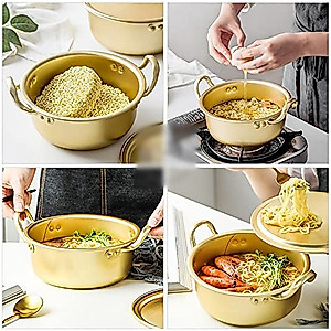 Vctitil Korea Noodle Pot Aluminum Noodle Pot,Nonstick Double Handle Korean Yellow Aluminum Noodles Pot,Cookware for Kitchen,Great for Soup,Pasta(16CM)