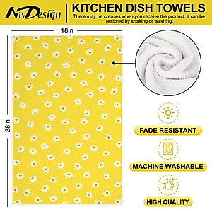 AnyDesign Hello Sunshine Kitchen Towels Summer Yellow Daisy Dish Towel 18 x 28 Inch for Seasonal Decoration Kitchen Bathroom Party Home Decorations Set of 2