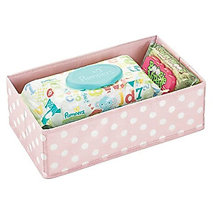 mDesign Fabric Drawer Organizer Bins, Kids/Baby Nursery Dresser, Closet, Shelf, Playroom Organization, Hold Clothes, Toys, Diapers, Bibs, Blankets, 3 Pack - Pink/White Polka Dot