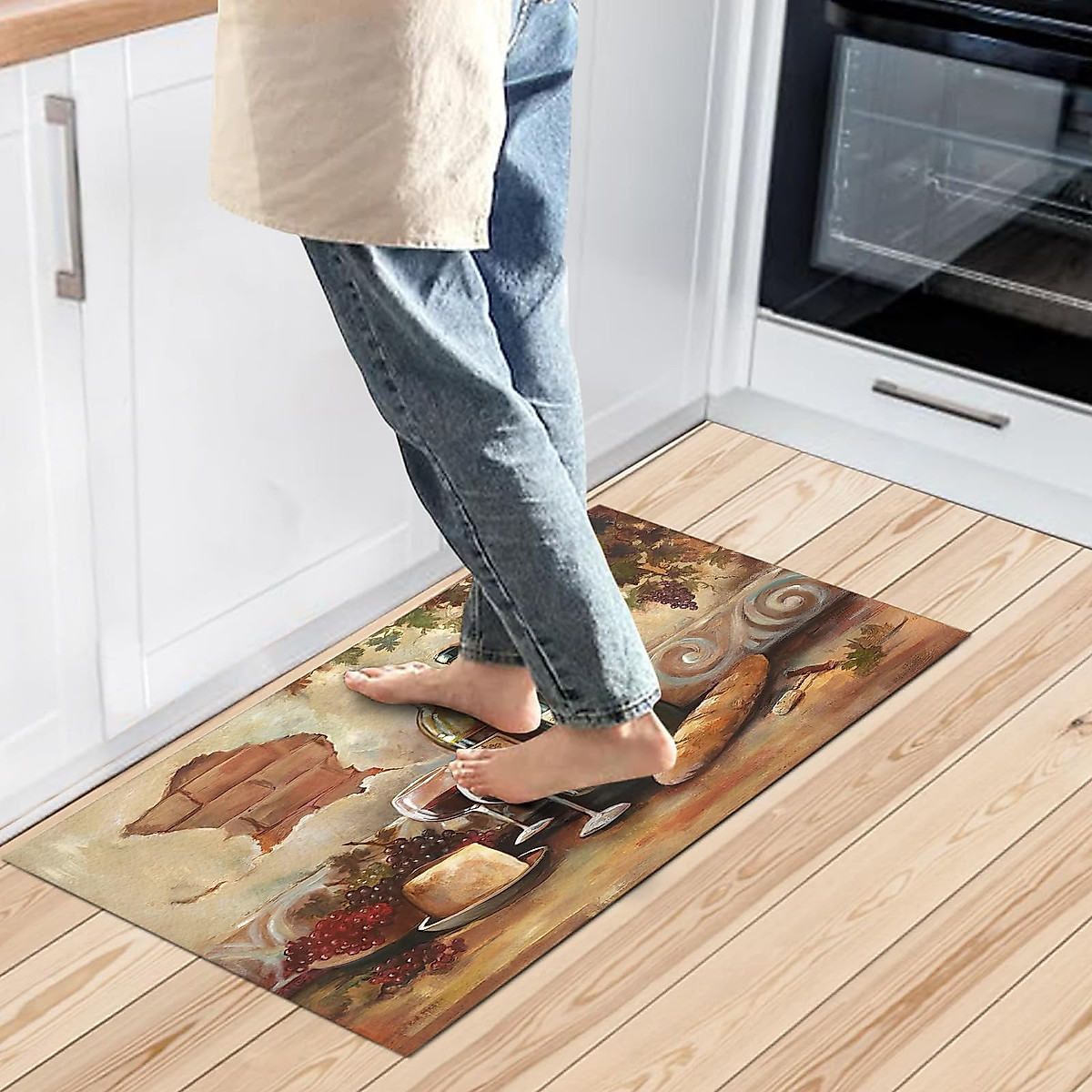 Farmhouse Kitchen Rugs and Mat, Grapes Wine Glasses Kitchen Mats for Floor, Rustic Anti Fatigue Kitchen Sink Rugs, Non Skid Washable Microfiber Kitchen Floor Decor Carpet 24"x36"