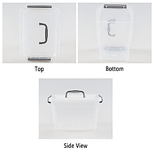 Hespama 6 Quart Storage Bin, Plastic Latching Box/Container with Clear Lid, Blue Handle and Latches, 4 Packs