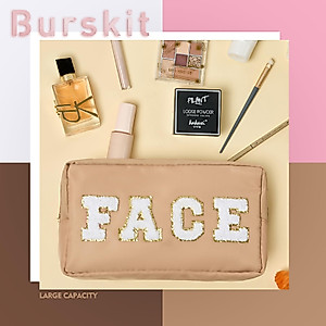 Burskit Preppy Makeup Bags Stoney Clover 4 Pcs Travel Organizer Patch Bag Large Varsity Chenille Letter Cosmetic Toiletry Preppy Stuff Cute Bags Portable Pouch Storage Purse Bag Set