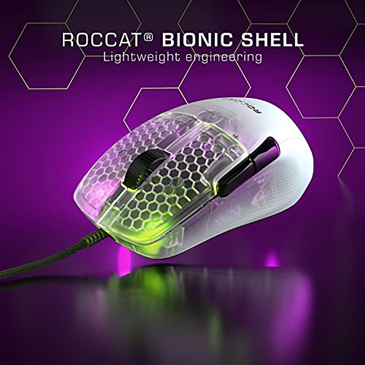 ROCCAT Kone Pro PC Gaming Mouse, Lightweight Ergonomic Design, Titan Switch Optical, AIMO RGB Lighting, Superlight Wired Computer Mouse, Titan Scroll Wheel, Bionic Shell, 19K DPI, White