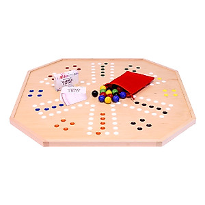 AmishToyBox.com Wooden Marble Chase (Cards N' Marbles) Board Game Set - Large 25" Wide Board - Double-Sided - Includes 1" Marbles and Playing Cards