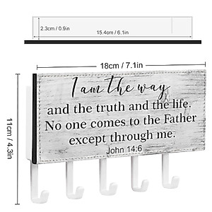 Bible Verse Key Holder for Wall, I Am The Way Mail Holder and Key Rack for Entryway, Farmhouse Home Decor Key Hooks, Rustic Key Hangers with 5 Hooks