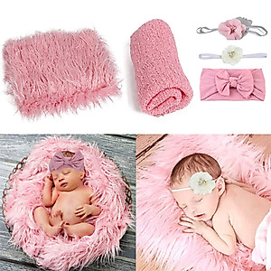Camidy Newborn Photography Props,5pcs/Set Fluffy Blanket Mat + Ripple Wrap + Headbands Swaddle Wrap Photography Mat Outfits for Infant Boys or Girls Photoshoot Session