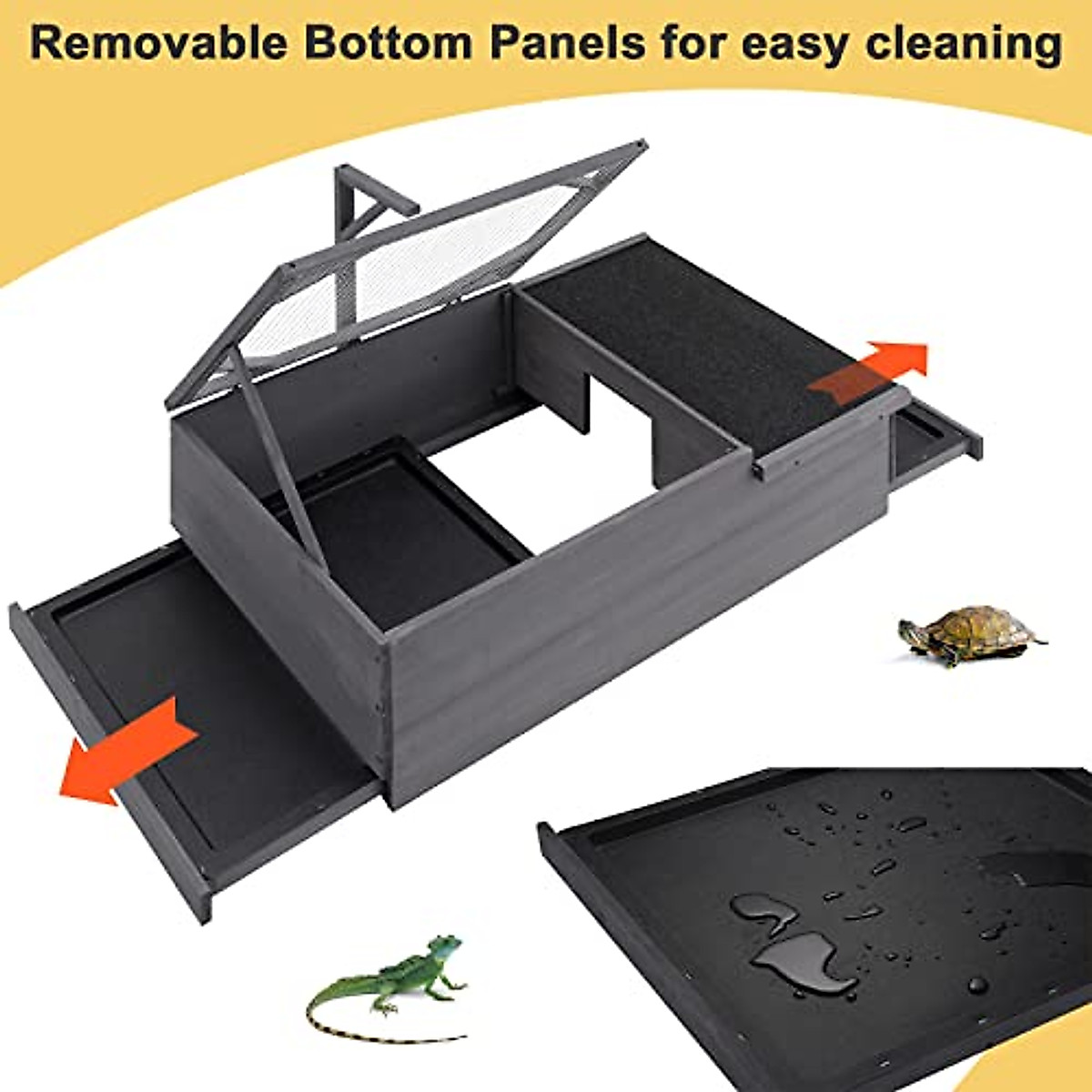 Tortoise House Large Tortoise Habitat Cage, Upgraded Wooden Tortoise Large Box Turtle Habitat Enclosure with Light Support Frame,Trays, Weatherproof Roof, Reptile Cage House for Lizards, Geckos