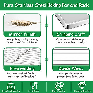 P&P CHEF 16 Inch Stainless Steel Baking Sheets with Racks and Silicone Mat, 55Pcs Cookie Sheet Oven Tray and Cooling Cooking Rack, Oven Safe, 2 Pans + 2Racks + 1 Mat + 50 Parchment Papers