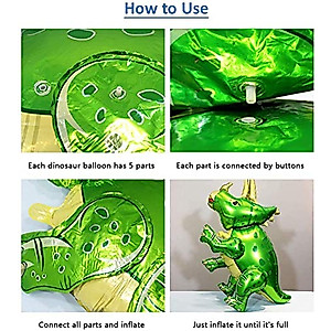 4Pack Giant Self Standing Dinosaur Foil Balloons for Dinosaur Birthday Party Supplies Decorations