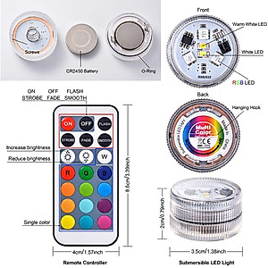 Sxstar 10pcs Submersible LED Lights,Waterproof Underwater Lights,Battery Powered RGB Colour Changing Tea Lights with IR Remote Control for vase, Bowls, Aquarium and Party Decoration