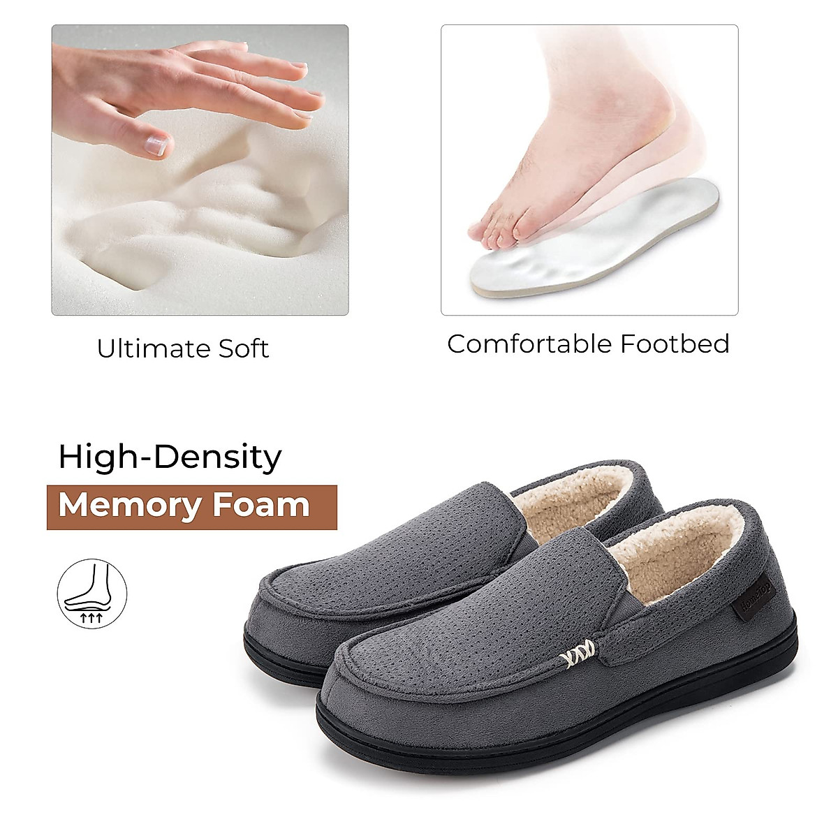 HomeTop Men's Classic Moccasin Slippers Comfy Memory Foam Indoor House Shoes Dark Gray,10 US