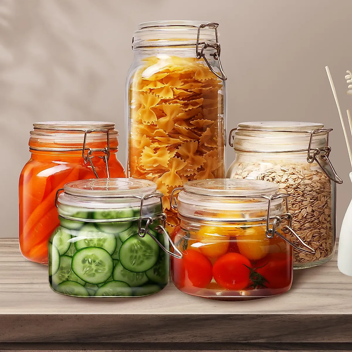 HomArtist Square Glass Jars with Airtight Lid Set of 3, 78 floz Wide Mouth Mason Jars with Clamp Lids,Glass Sealed Jars with Air Tight Lids for Flour & Sugar, Pasta Storage