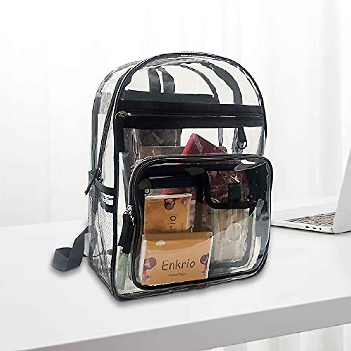 Enkrio Transparent bags Clear Backpack Heavy Duty See Through Backpack Stadium Approved Daypacks for Work Travel