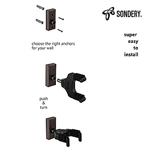 Sondery Guitar Wall Mount Hanger, Auto Lock and Adjustable Hook Holder for Acoustic and Electric Guitar, Ukulele, Bass, Banjo and Mandolin