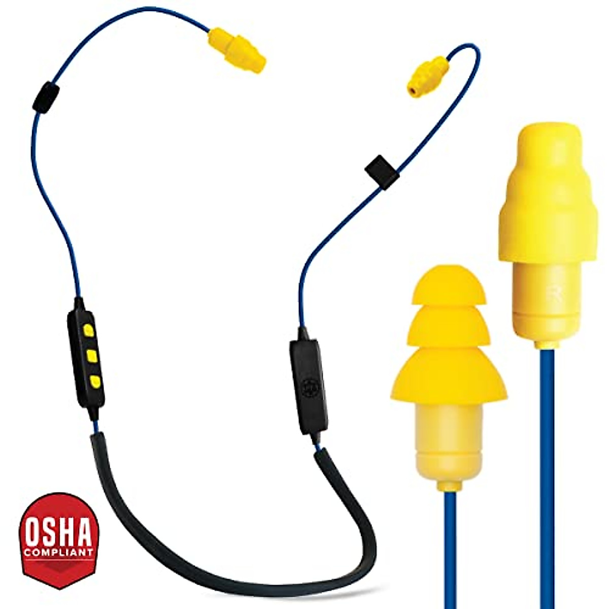 Plugfones Liberate 2.0 Wireless Bluetooth In-Ear Earplug Earbuds- Noise Reduction Headphones with Noise Isolating Mic and Controls (Blue & Yellow)