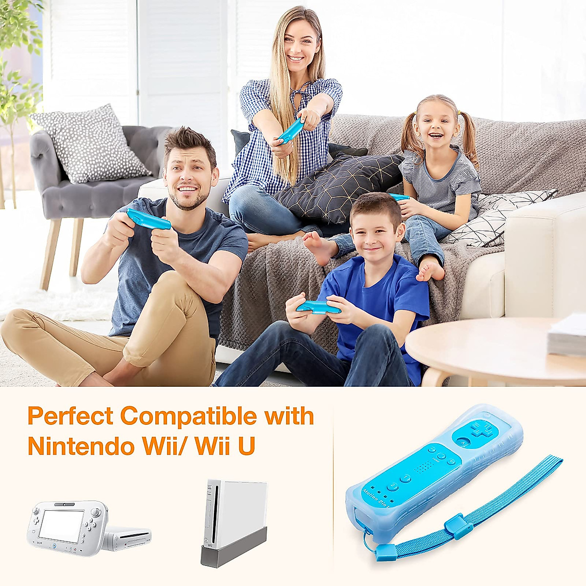 2-Pack Wii Remote Controller, 2 in 1 Wii Remote with Motion Plus for Nintendo Wii and Wii U, Wireless Wii Controller with Silicone Case and Wrist Strap (Pink and Blue)