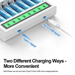 Deleepow AAA Batteries Rechargeable 1100mAh Nimh AAA Rechargeable Batteries 8-Pack 1.2V 1200 Cycles with USB-C and Micro USB 2 Charge Port LCD Charger