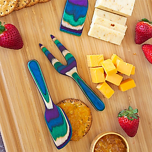 Totally Bamboo Baltique Mumbai Collection 3 Piece Cheese & Charcuterie Tool Set, Colorful Wooden Cheese Knife Set