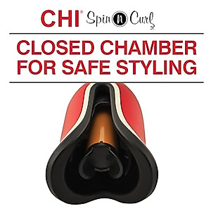 CHI Spin N Curl Ceramic Rotating Curler, Ruby Red. Ideal for Shoulder-Length Hair between 6-16” inches.